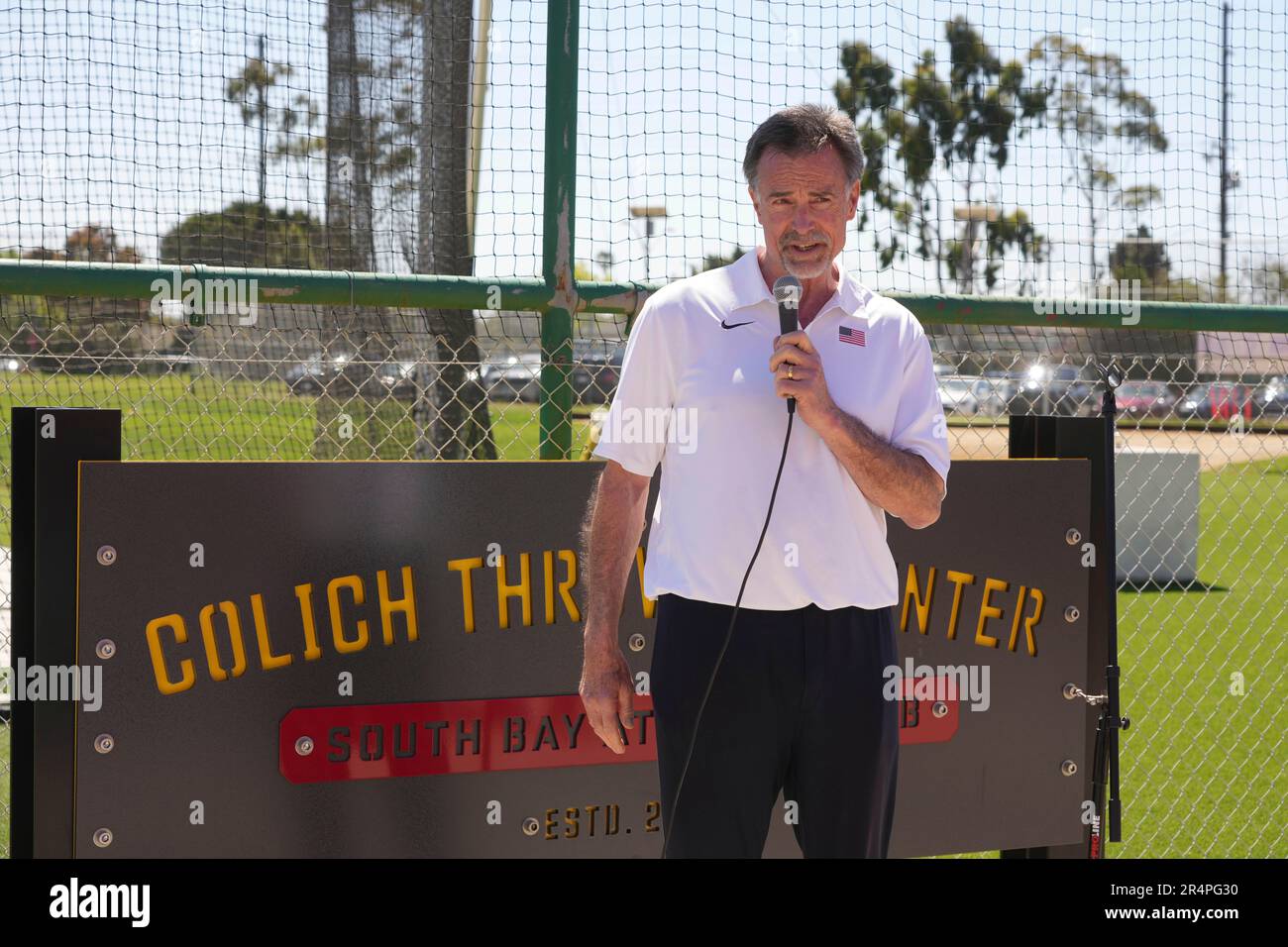 Mac Wilkins speaks during Colich Throwing Center ribbon cutting ...