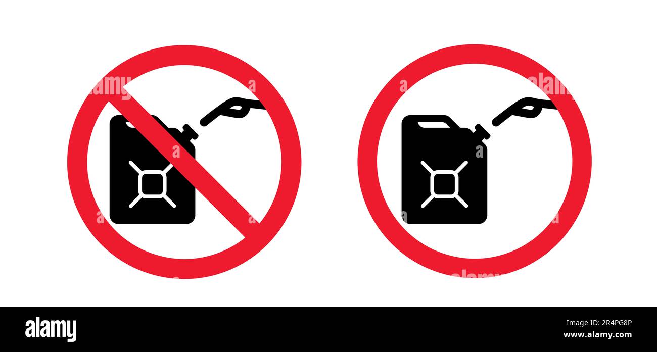 Cartoon ban gasoline, jerrycan with handle. Do not pour fuel into the ...