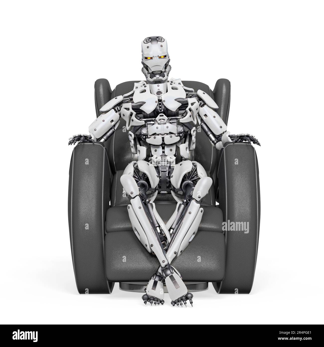 cyborg is seated on arm chair like a boss, 3d illustration Stock Photo ...