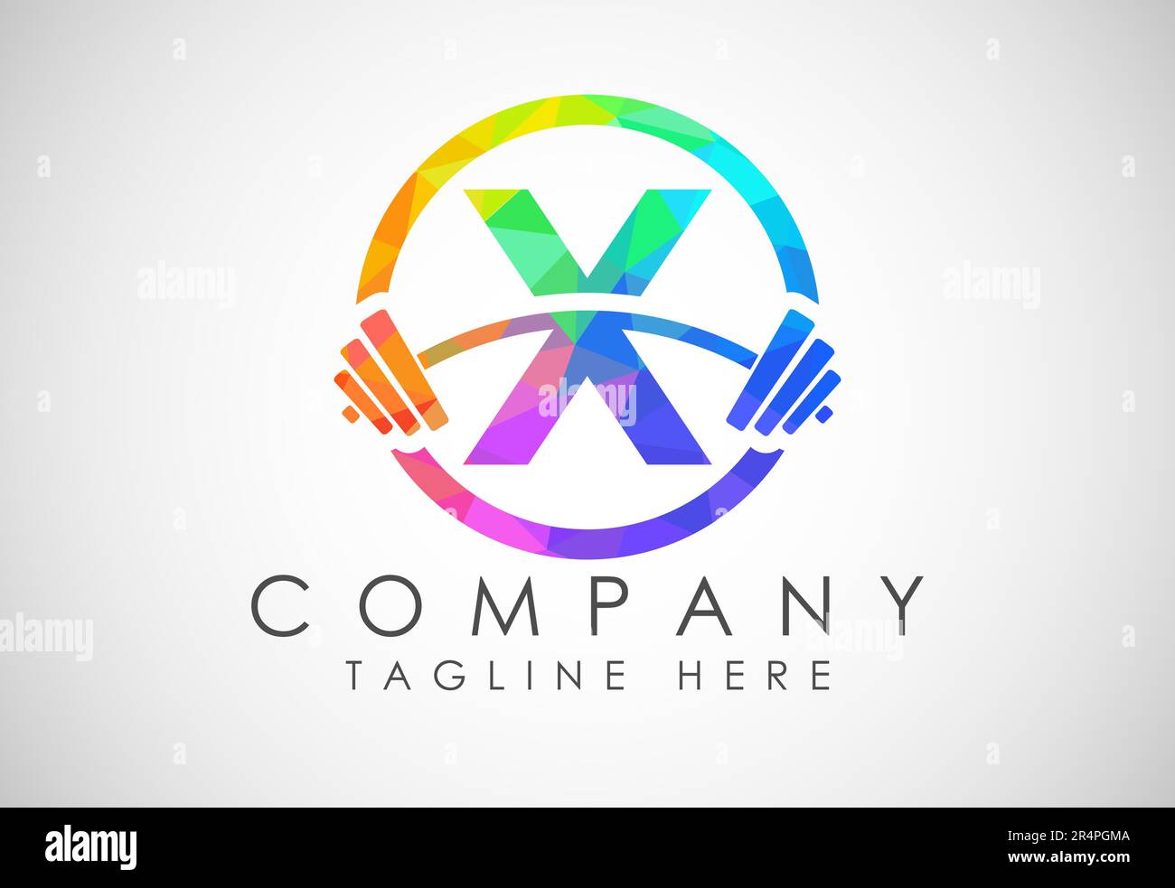 English alphabet with a barbell low poly style. Lifting vector logo ...