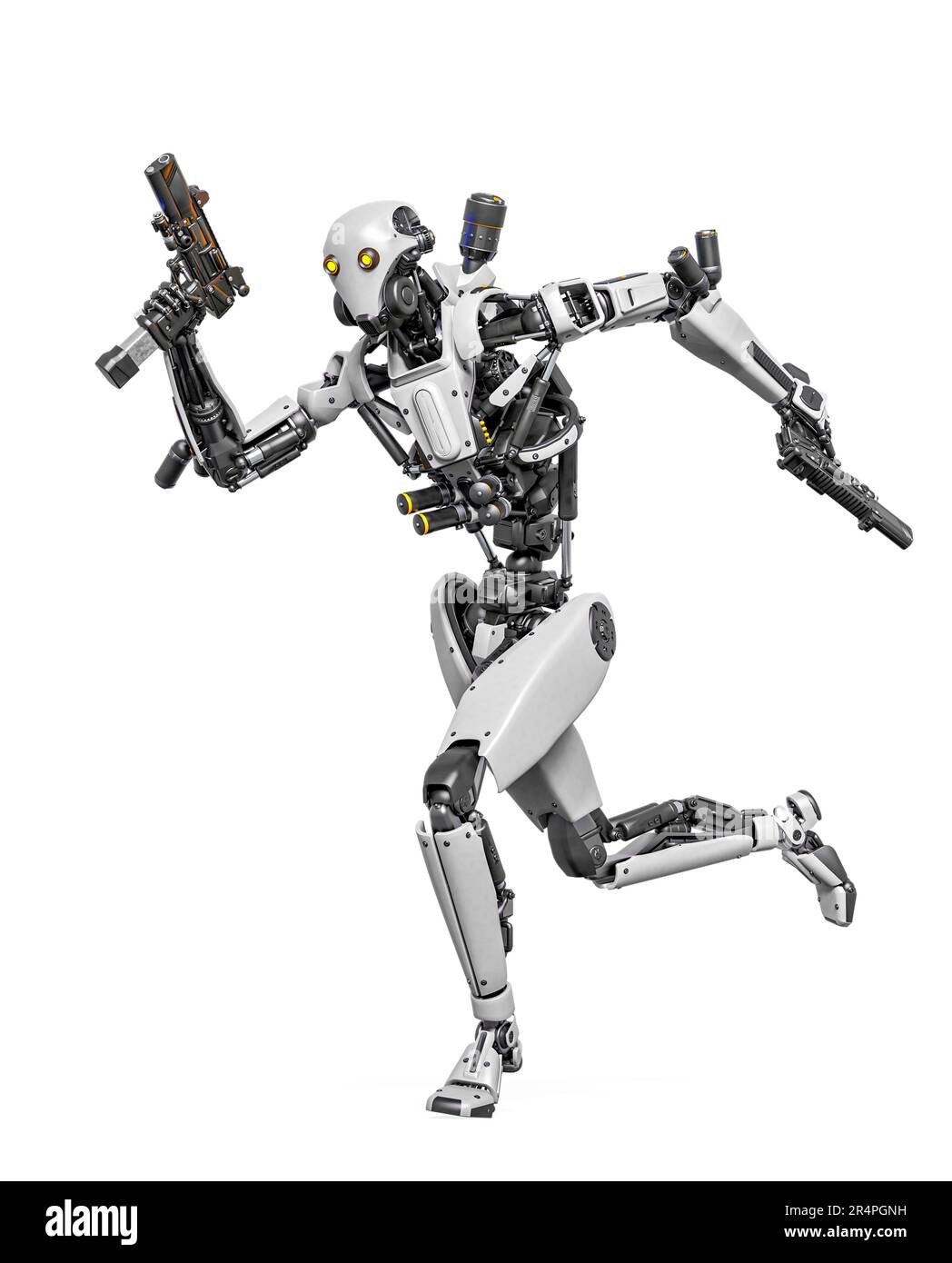 droid soldier is running in action holding pistol, 3d illustration ...