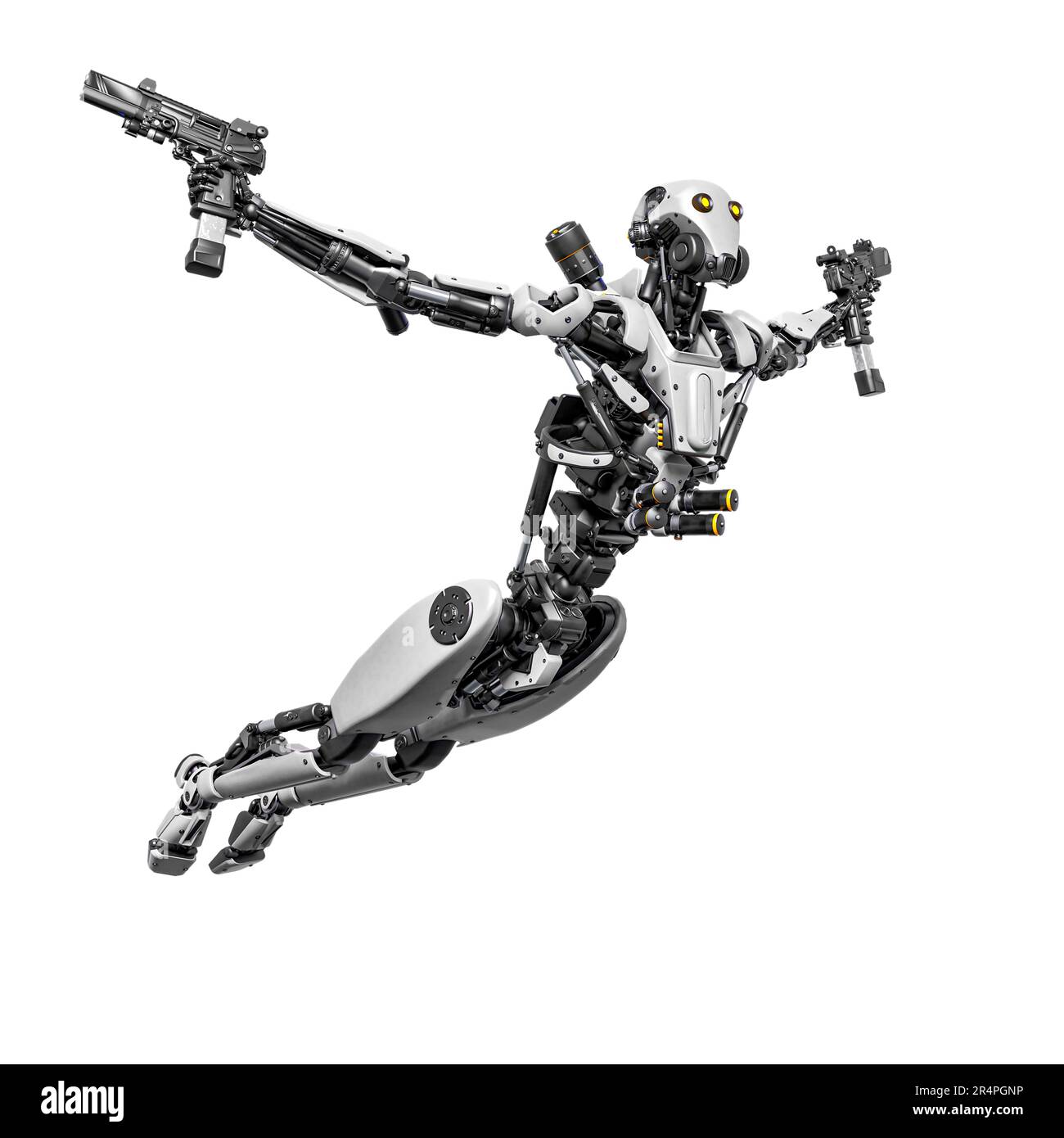 droid soldier is flying up like a super hero in action and holding a ...