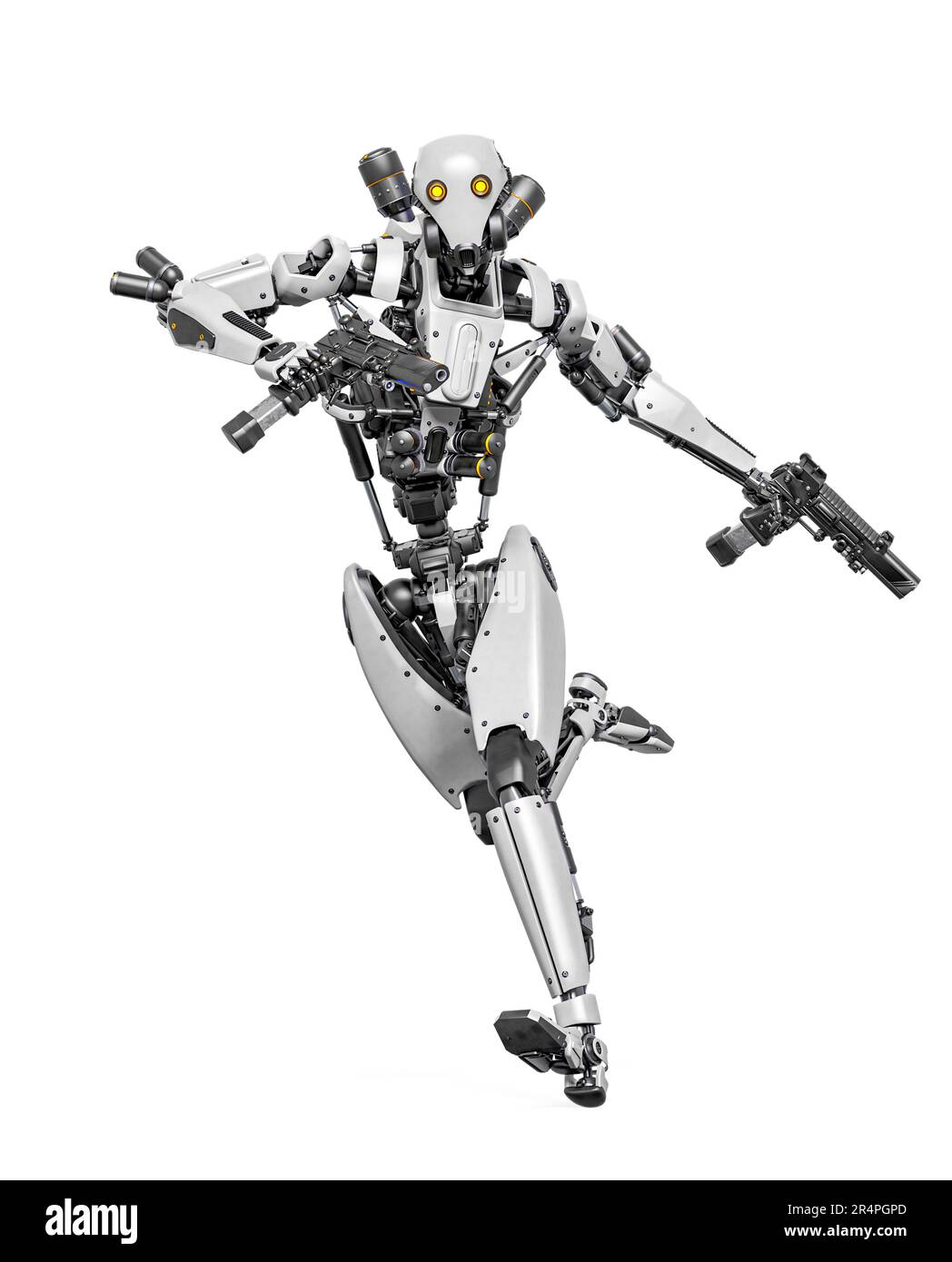 droid soldier is running fast in action and holding a pistol, 3d ...