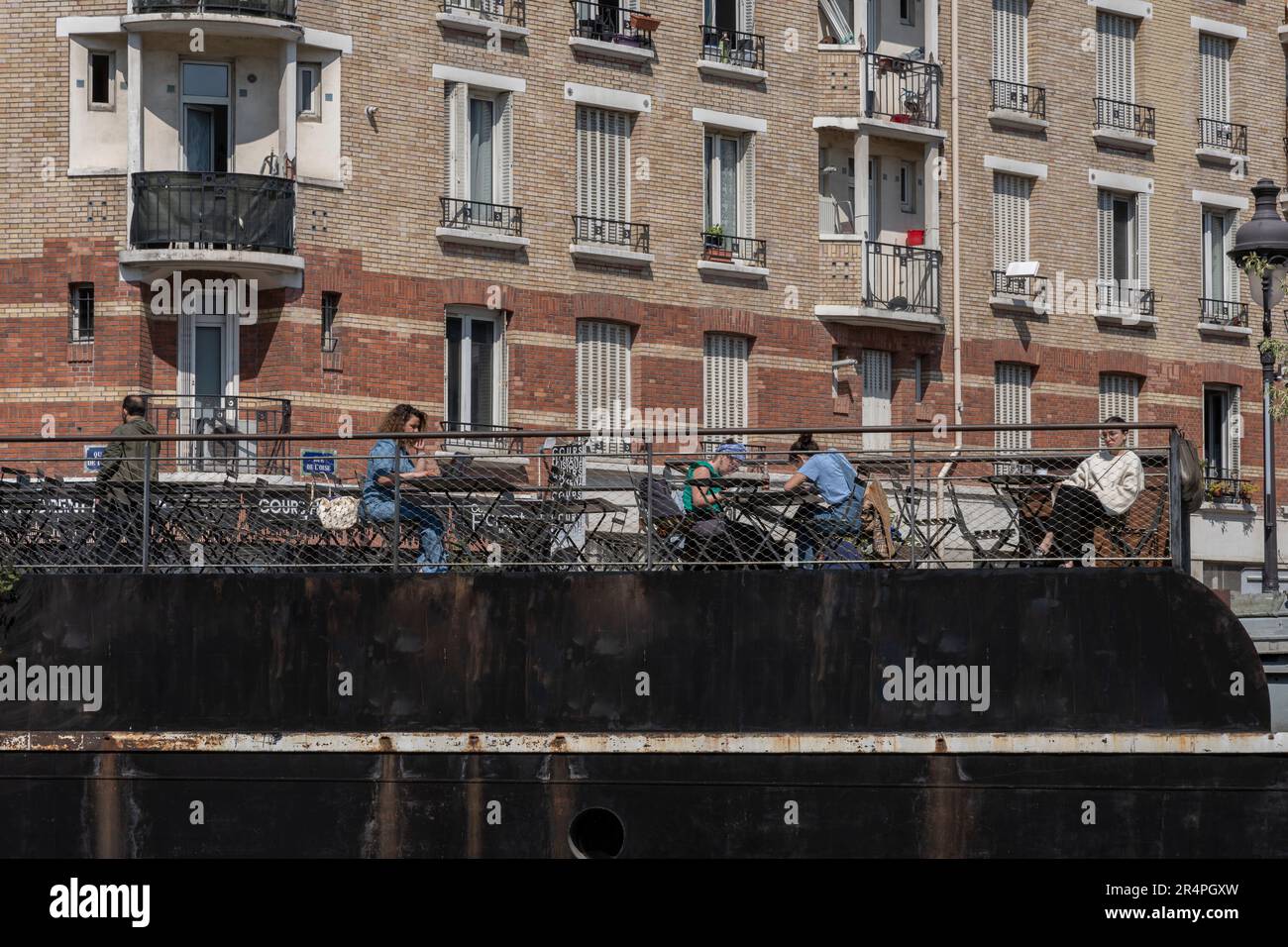 Paris, France - 05 19 2023: Flandres district. View of a relaxing ...