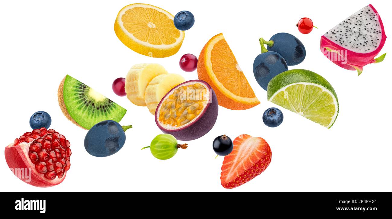 Fruit salad ingredients isolated on white background Stock Photo - Alamy