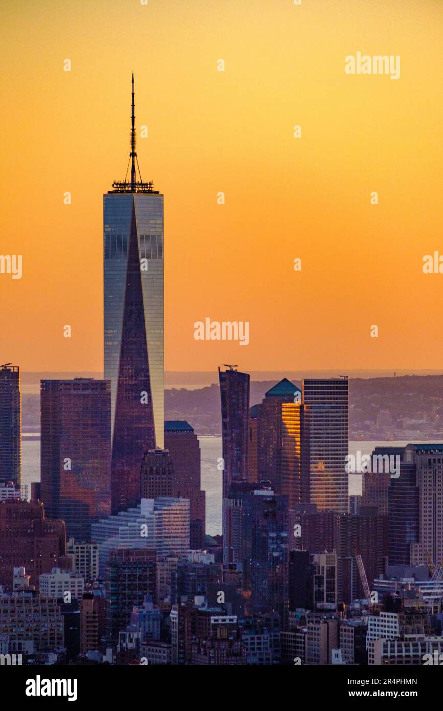 One World Trade Center at sunset in lower Manhattan, New York City ...