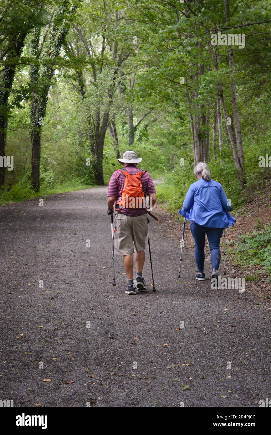 Couple enjoy hiking along a nature trail in Abingdon, Virginia Stock ...