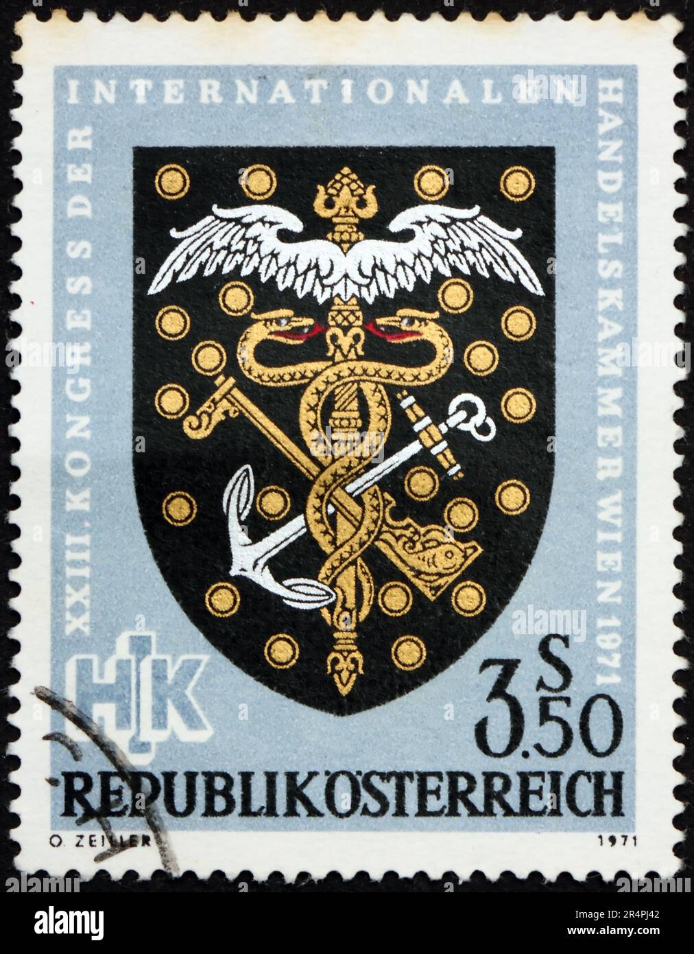 AUSTRIA - CIRCA 1971: a stamp printed in Austria shows Emblem of ...