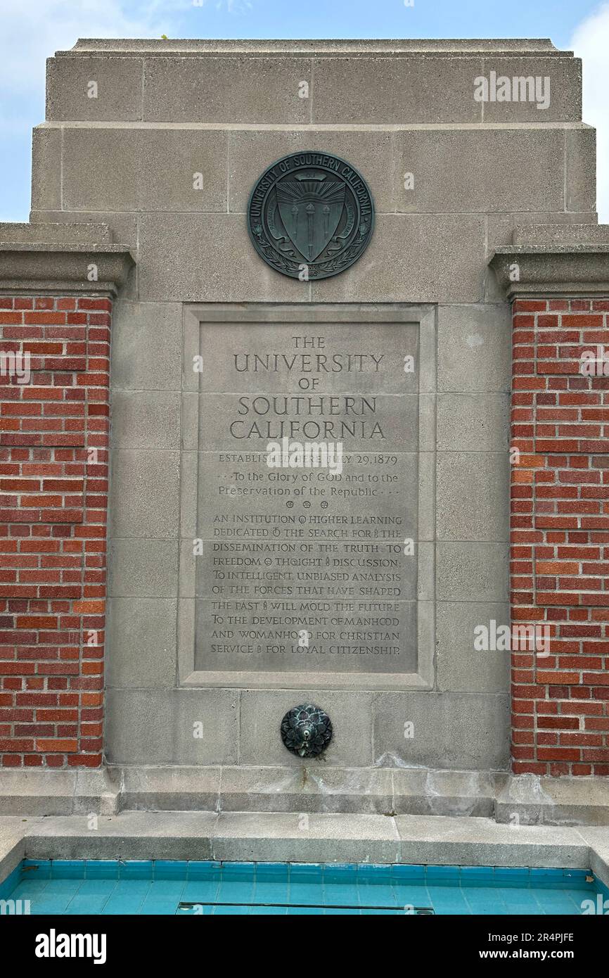 A University of Southern California historical marker sign on the ...