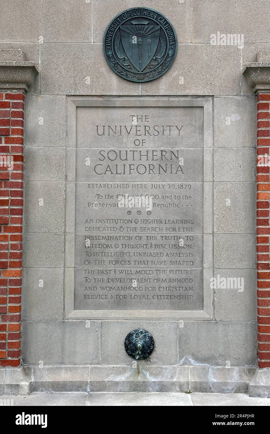 A University of Southern California historical marker sign on the ...