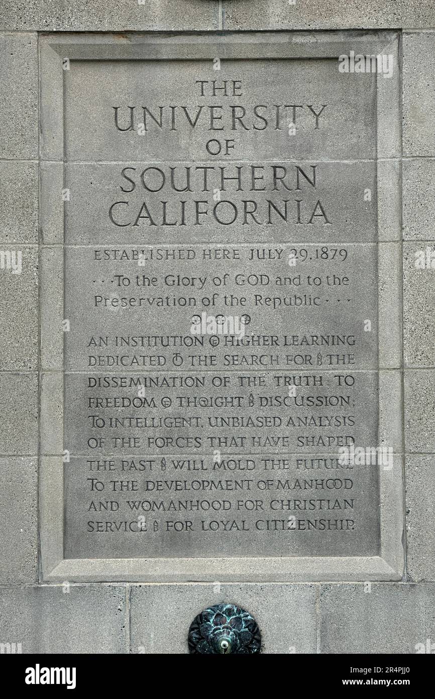 A University of Southern California historical marker sign on the ...