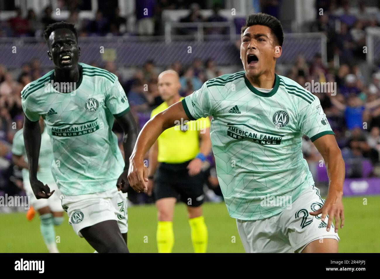 Atlanta United forward Tyler Wolff (28) celebrates after scoring a goal ...