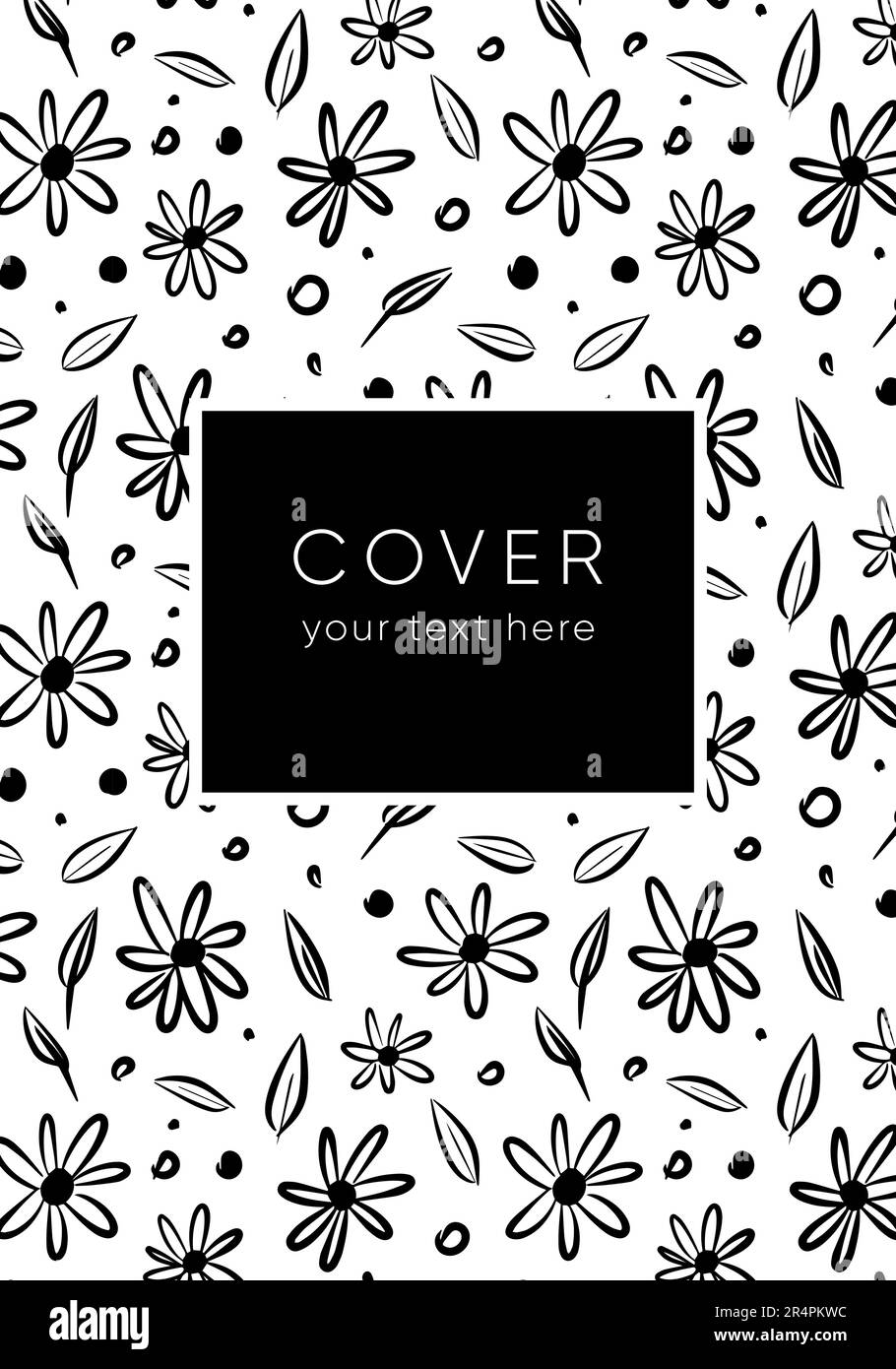 Hand drawn flower cover. Floral card with leaves Isolated on white ...