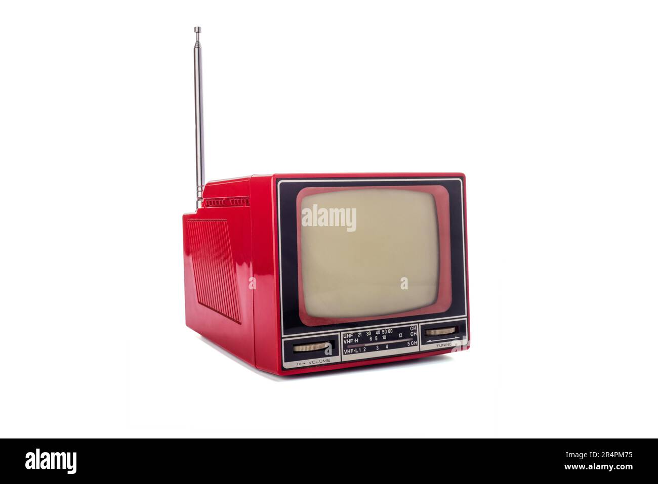 Vintage portable TV set isolated on white background. Retro technology ...