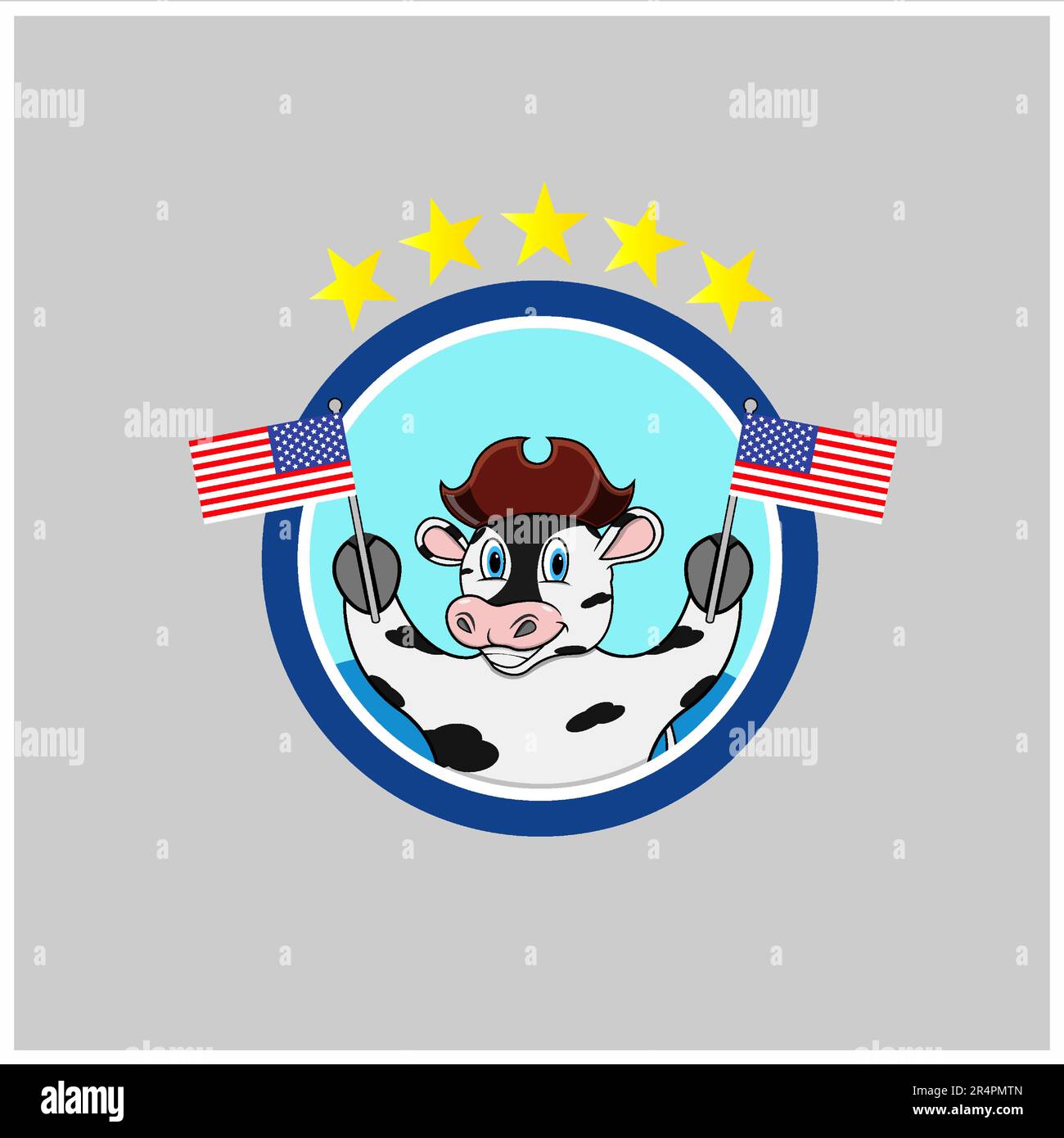 Happy Columbus Day America With Cute Cow And Bring Flags, Circle Label ...