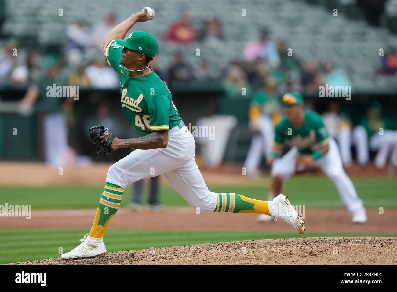 Oakland Athletics pitcher Luis Medina during a baseball game against ...