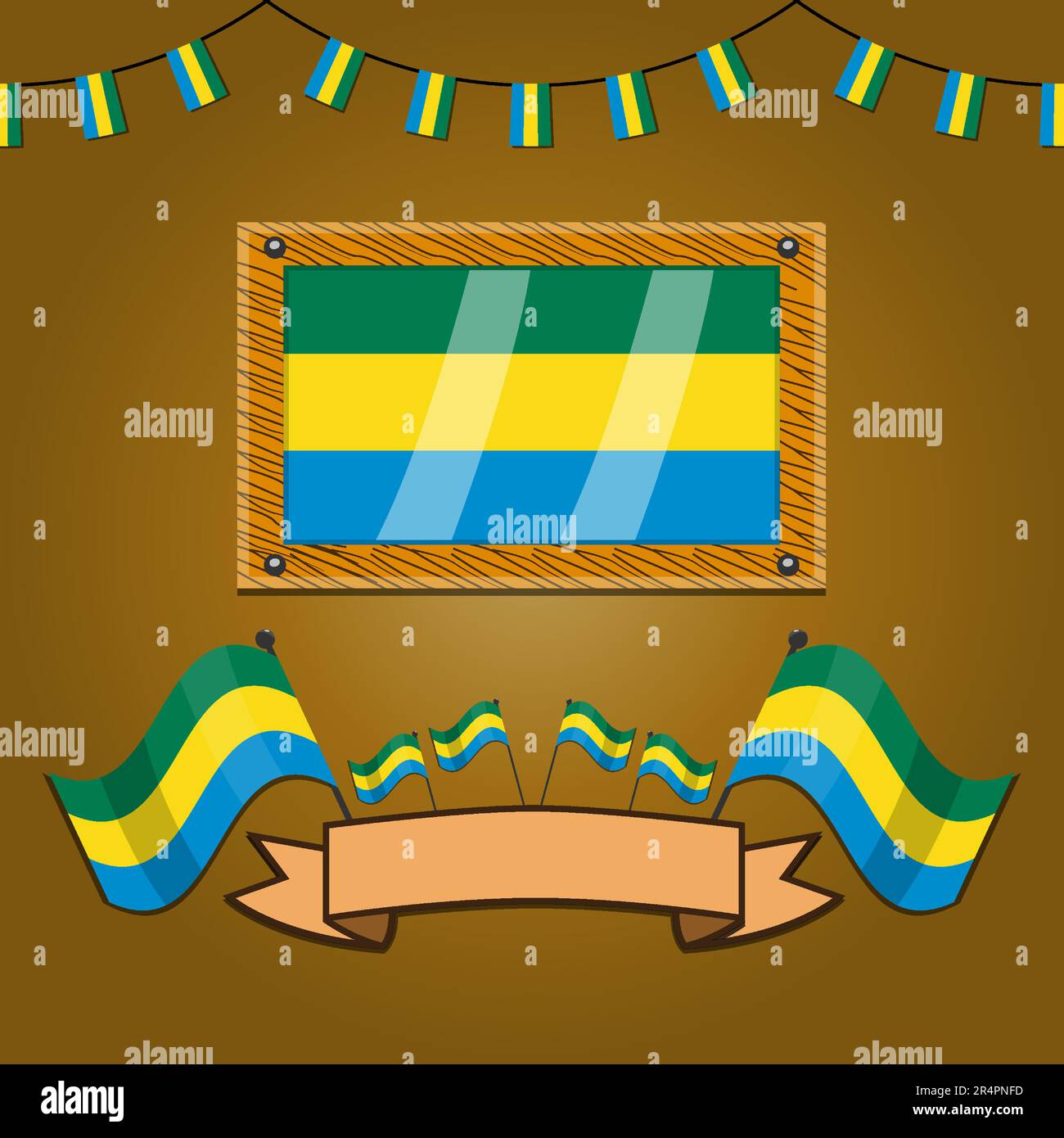 Gabon Flags On Frame Wood, Label, Simple Gradient and Vector ...