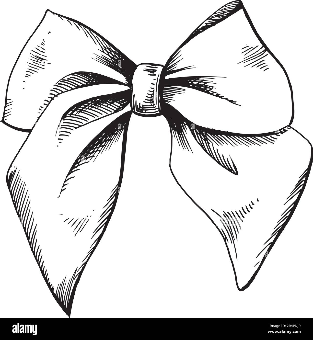 Satin bow, hand drawn illustration in black ink, graphic. EPS vector ...