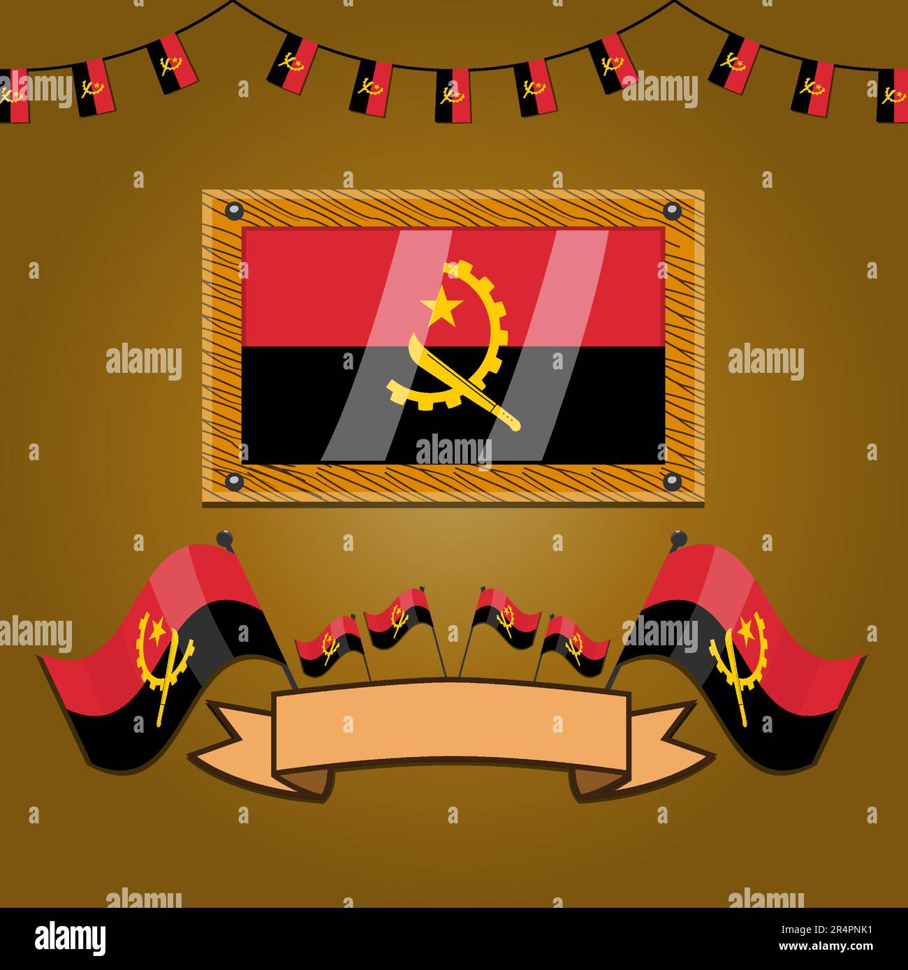 Angola Flags On Frame Wood, Label, Simple Gradient and Vector Illustration Stock Vector Image ...