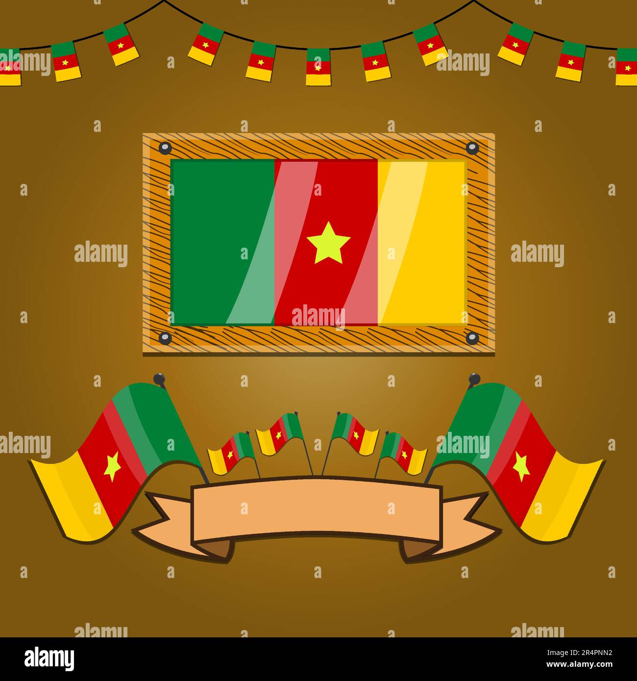 Cameroon Flags On Frame Wood, Label, Simple Gradient and Vector ...