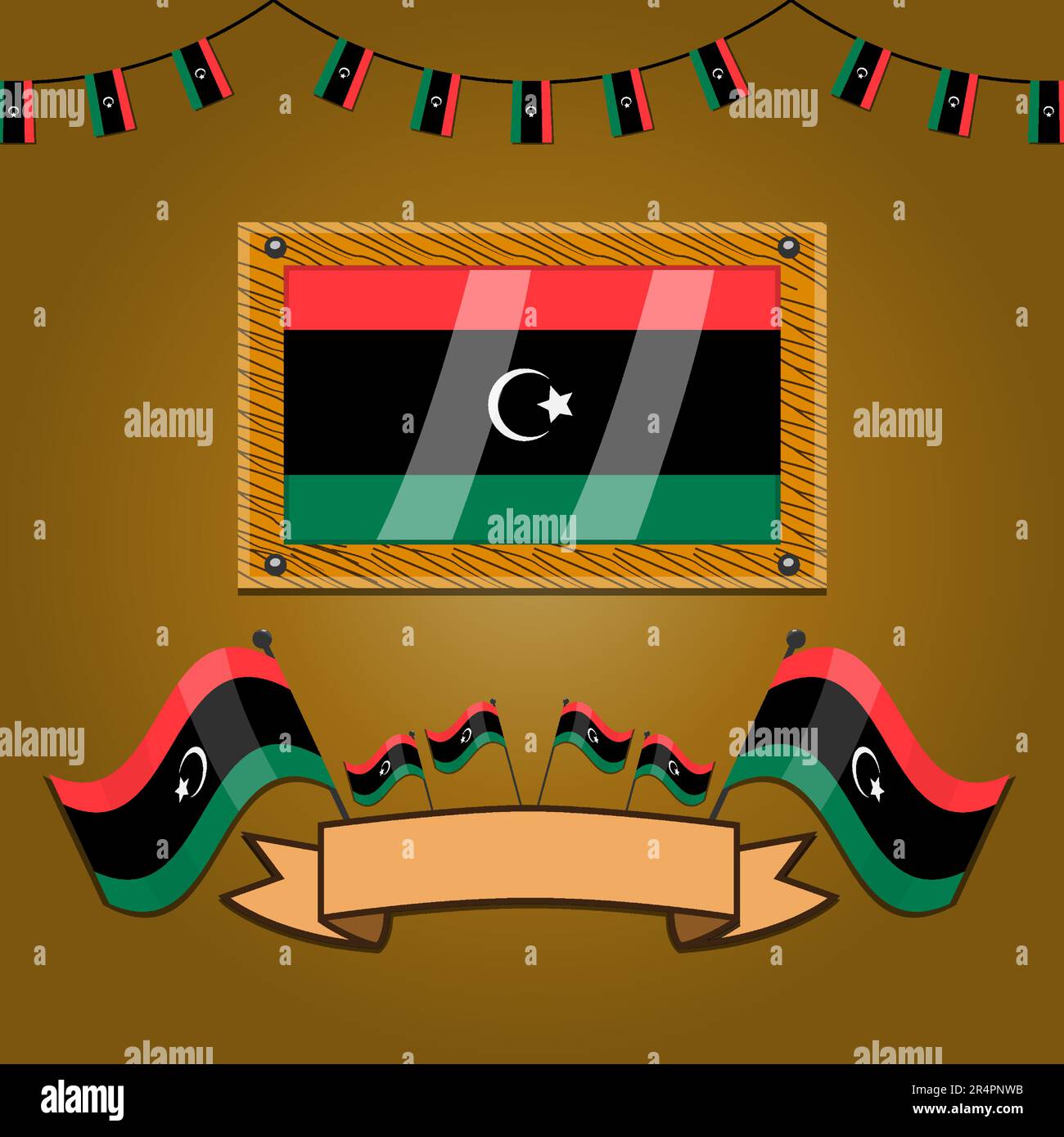 Libya Flags On Frame Wood, Label, Simple Gradient and Vector Illustration Stock Vector Image ...