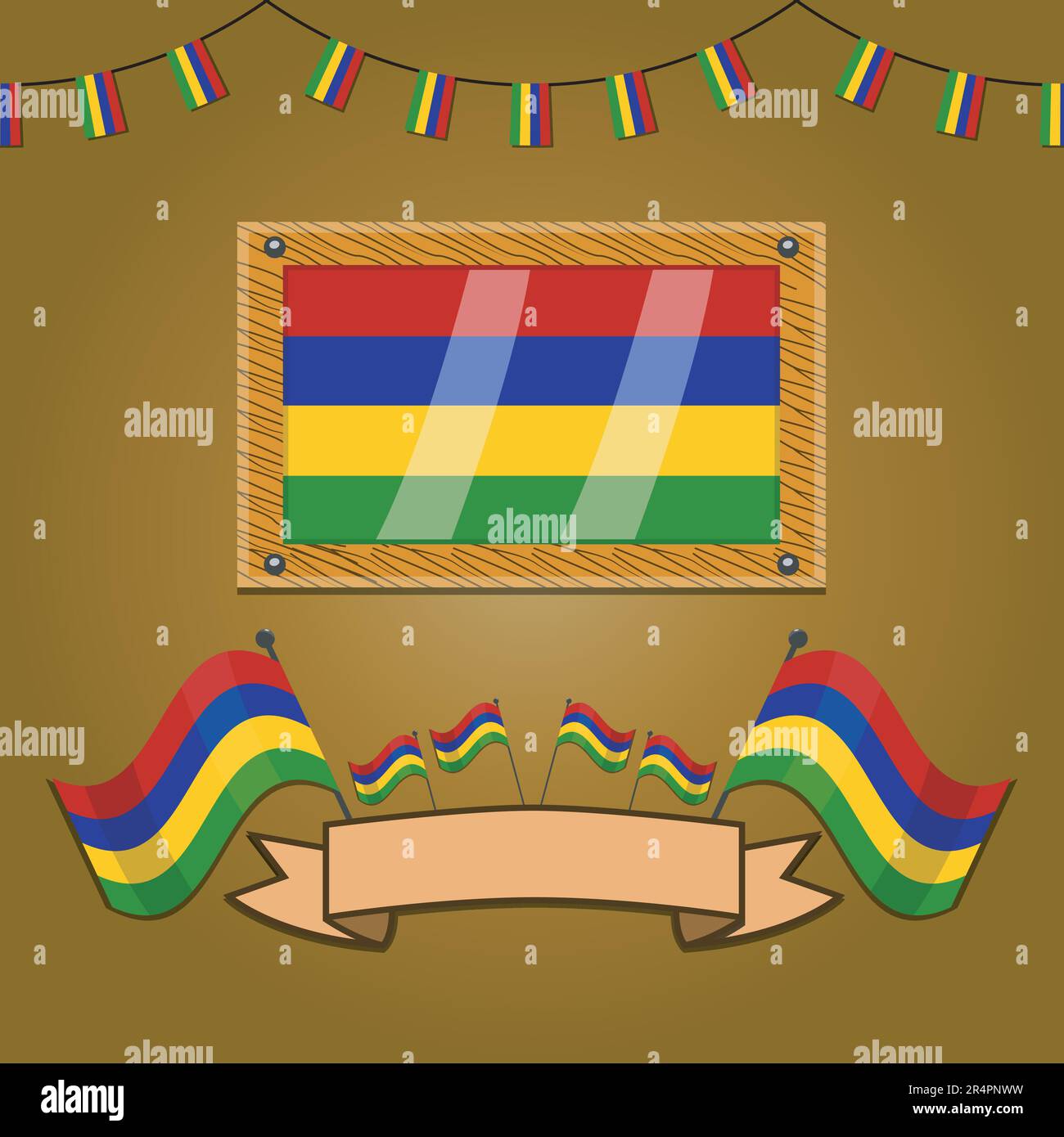 Mauritius Flags On Frame Wood, Label, Simple Gradient and Vector ...