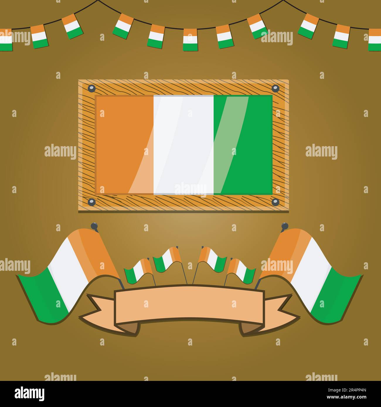 Ivory Coast Flags On Frame Wood Label Simple Gradient And Vector