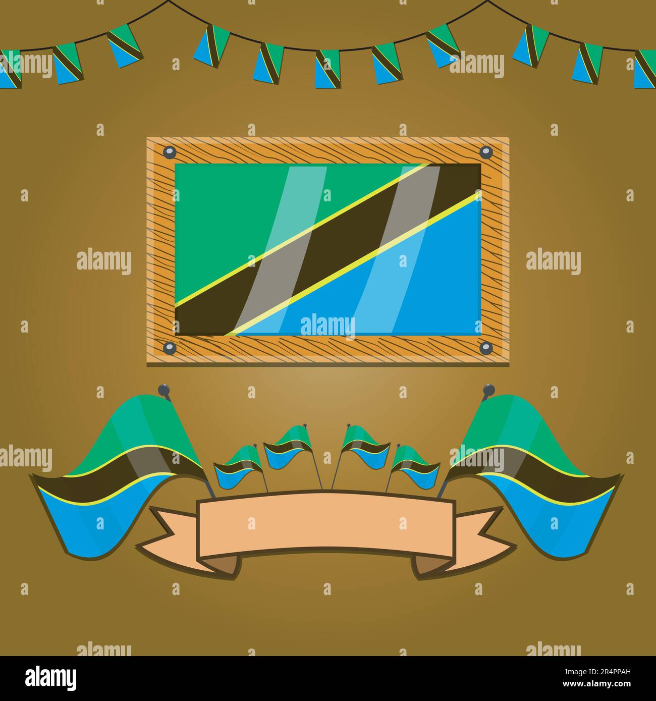 Tanzania Flags On Frame Wood, Label, Simple Gradient and Vector ...