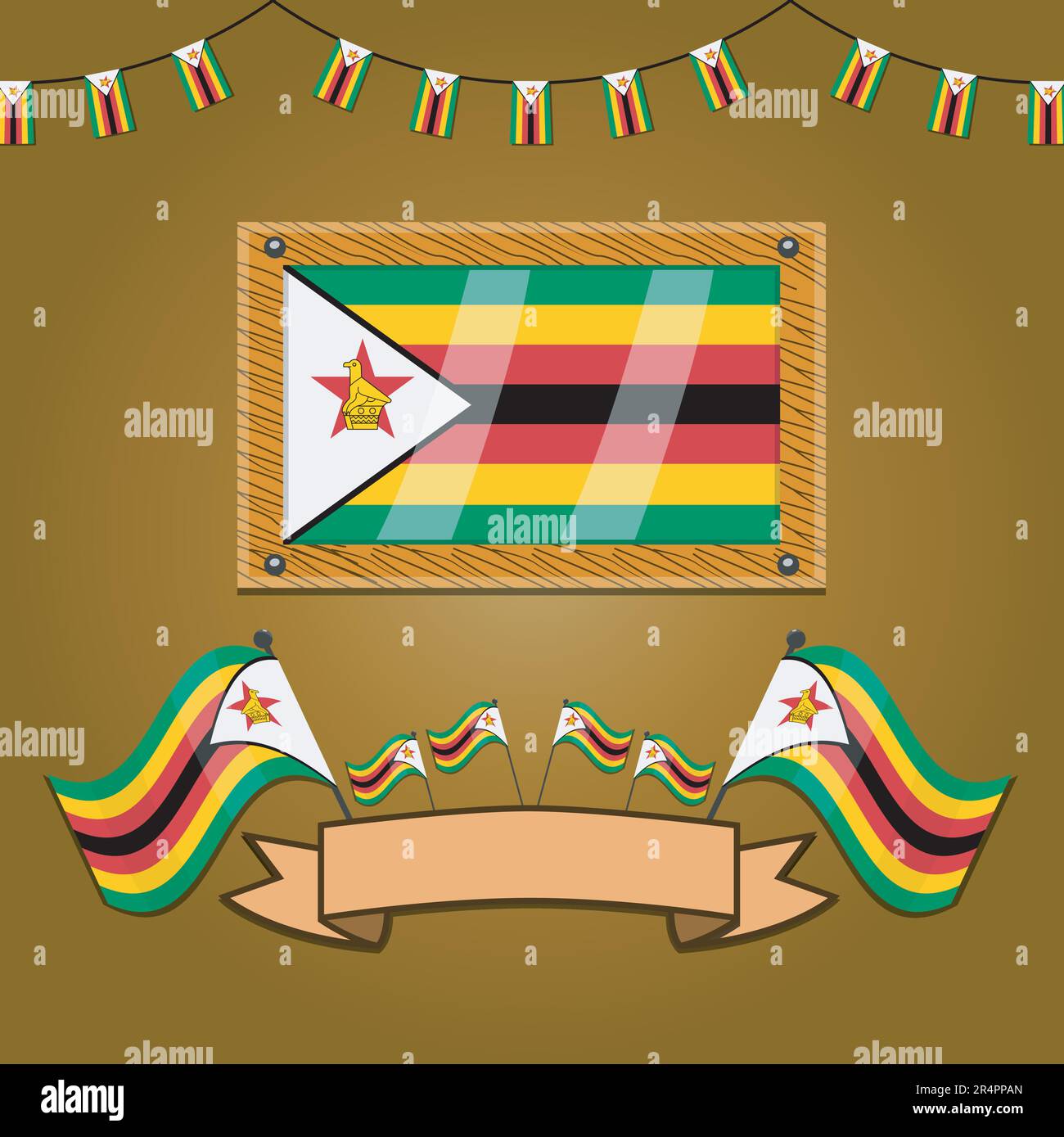 Zimbabwe Flags On Frame Wood, Label, Simple Gradient and Vector ...