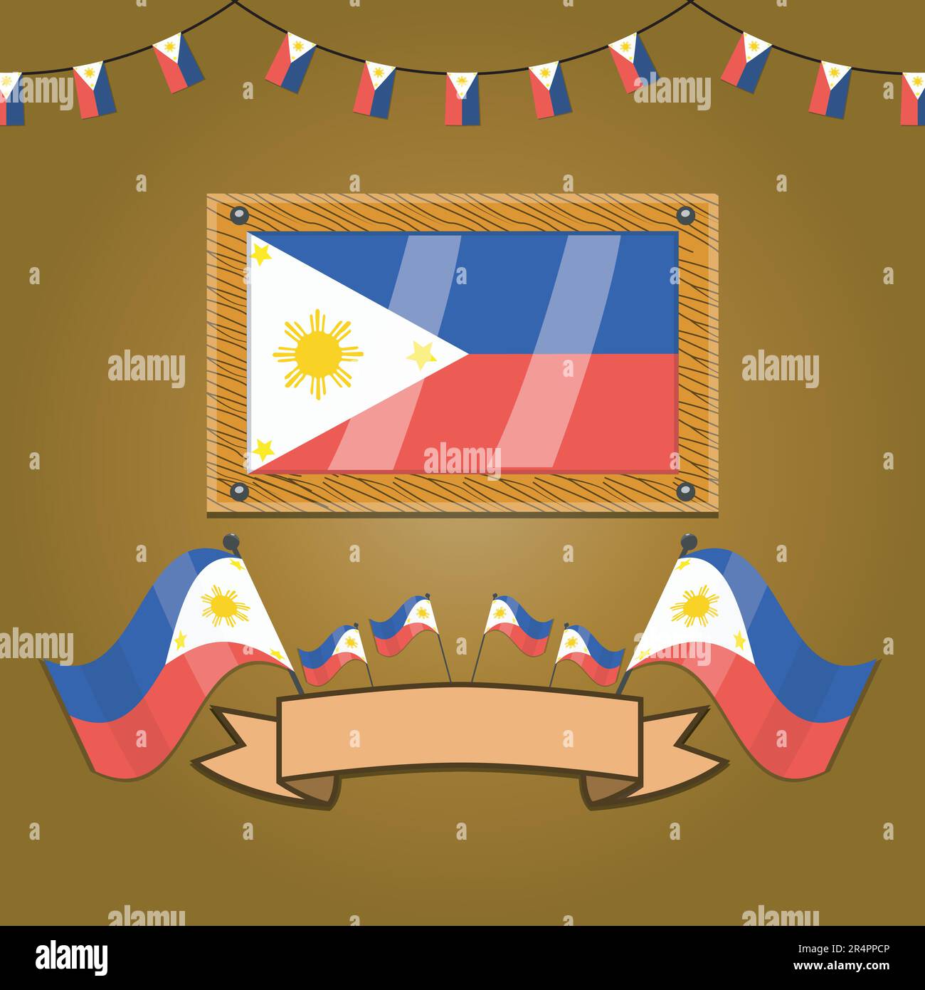 Philippines Flags On Frame Wood, Label, Simple Gradient and Vector ...