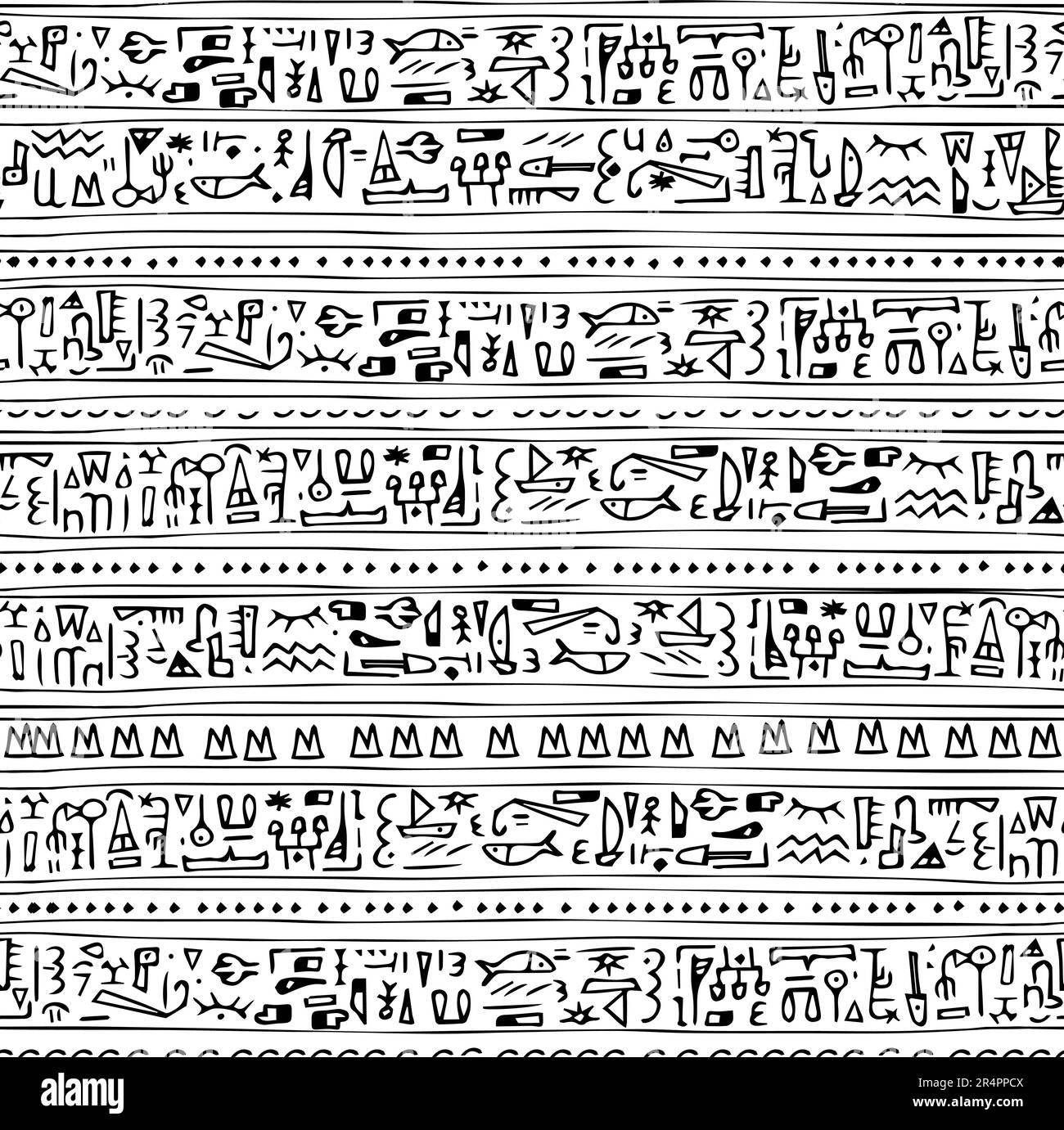 Egyptian lettering hand drawn mystery hieroglyphs childish seamless ...