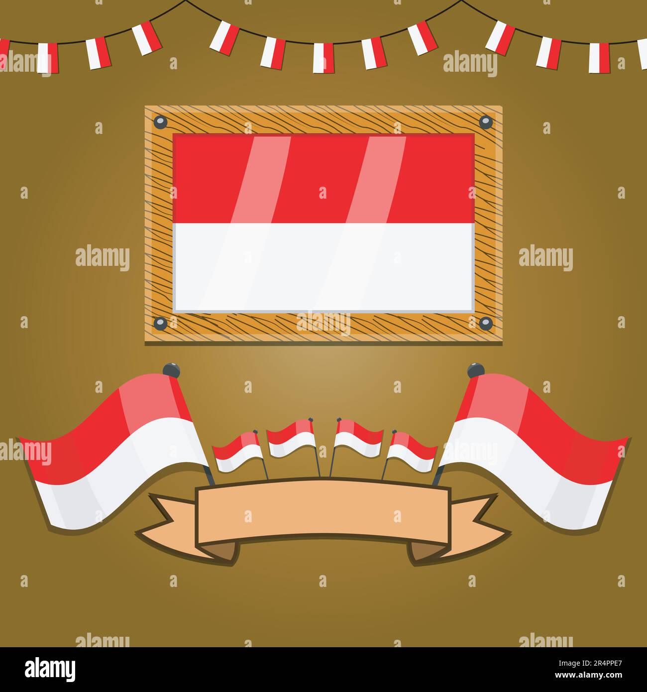 Indonesia Flags On Frame Wood, Label, Simple Gradient and Vector ...