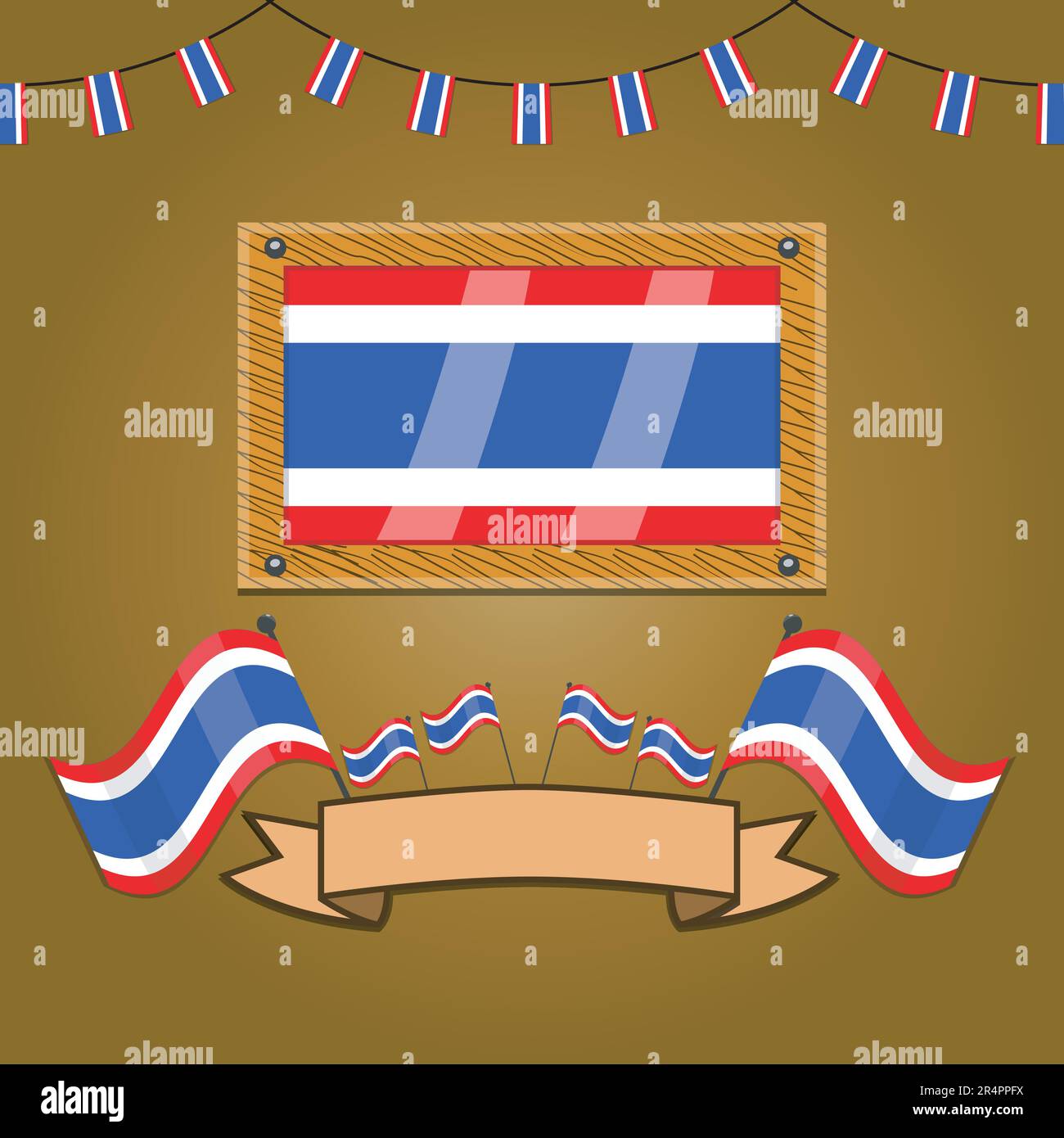 Thailand Flags On Frame Wood, Label, Simple Gradient and Vector ...