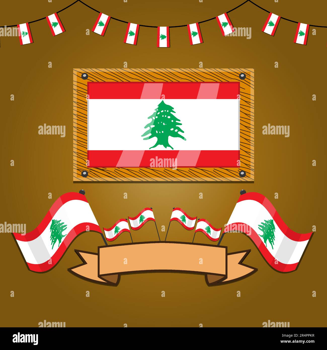 Lebanon Flags On Frame Wood, Label, Simple Gradient and Vector ...