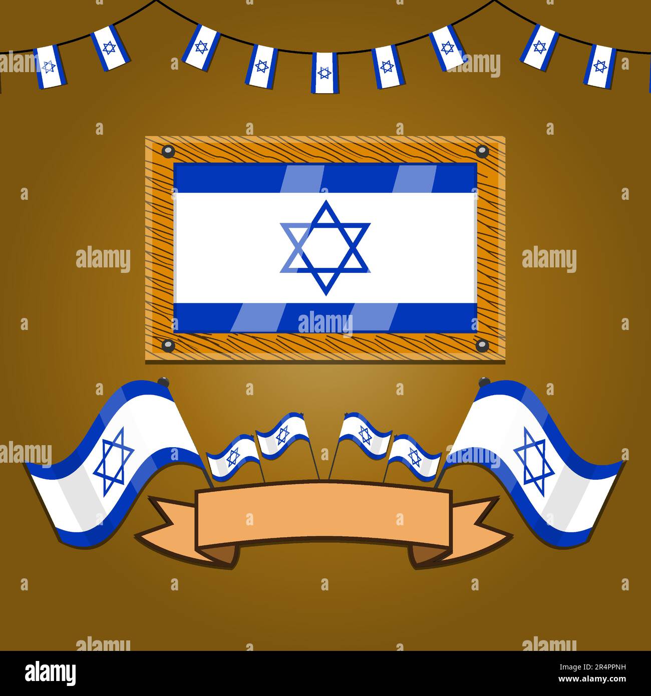 Israel Flags On Frame Wood, Label, Simple Gradient and Vector ...