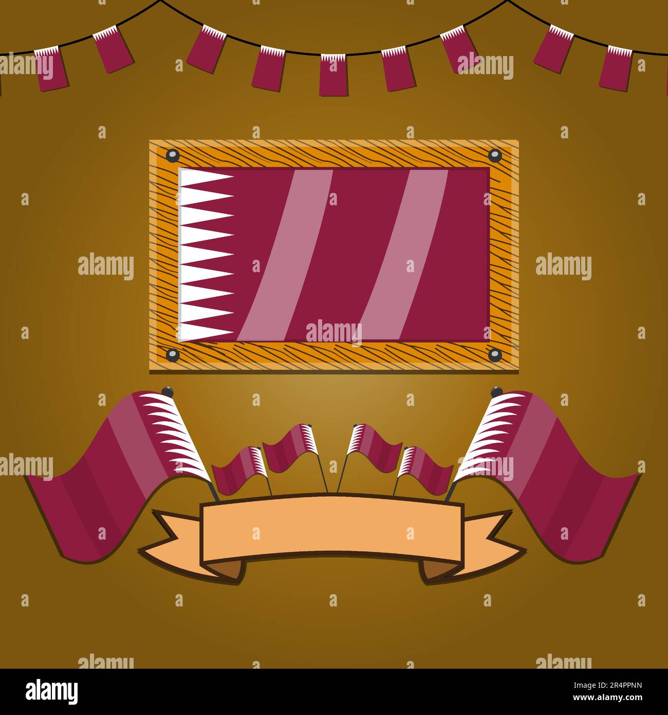 Qatar Flags On Frame Wood, Label, Simple Gradient and Vector ...