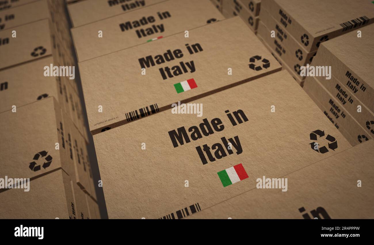 Made in Italy box production line. Manufacturing and delivery. Product ...