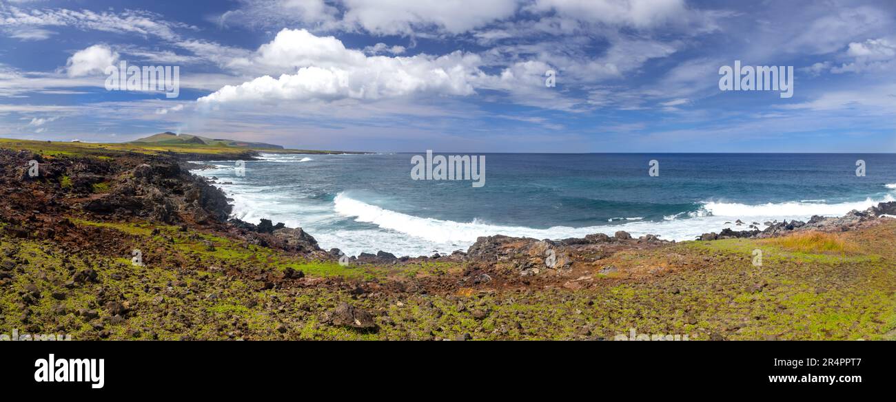 Scenic Pacific Ocean Coastline Panoramic View, Easter Island Rapa Nui ...