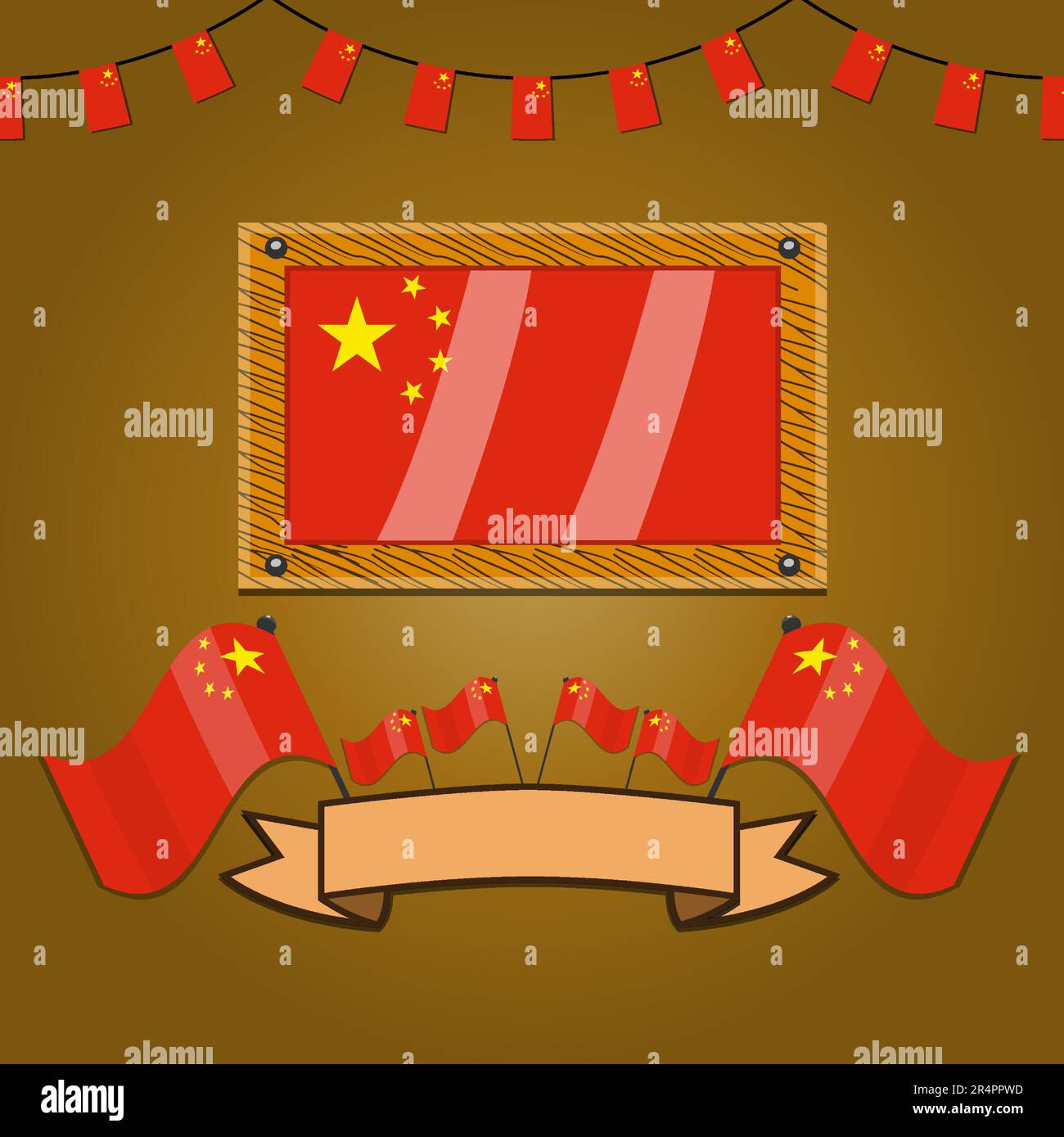 China Flags On Frame Wood, Label, Simple Gradient and Vector ...