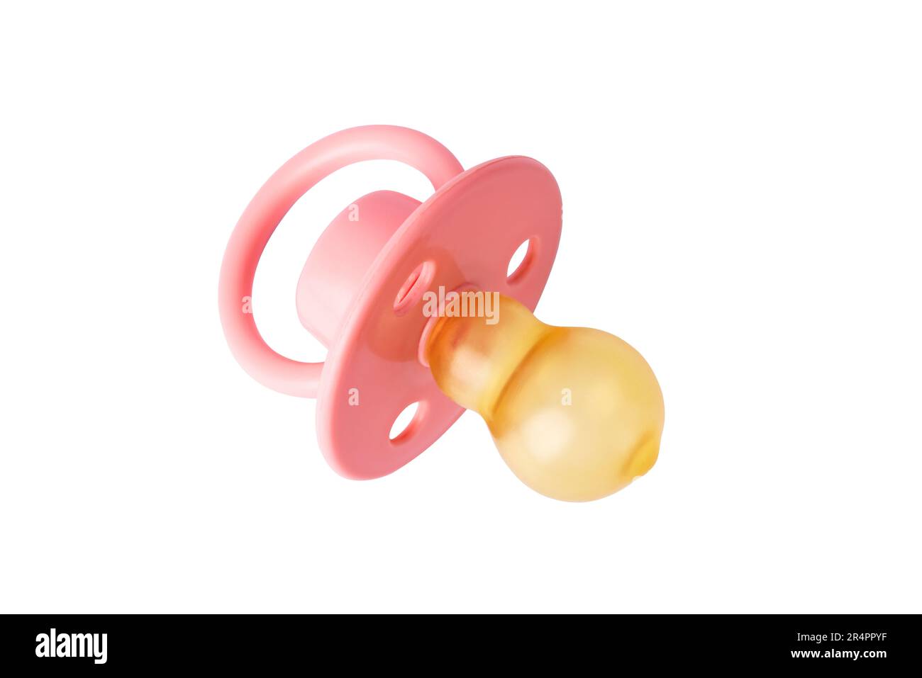 Orthodontic pacifier isolated on white. Pink baby pacifier on white ...