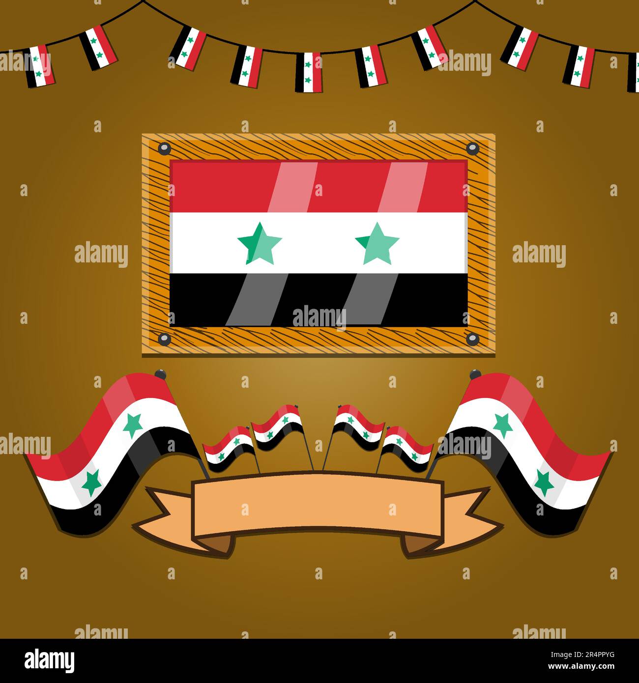 Syria Flags On Frame Wood, Label, Simple Gradient and Vector ...