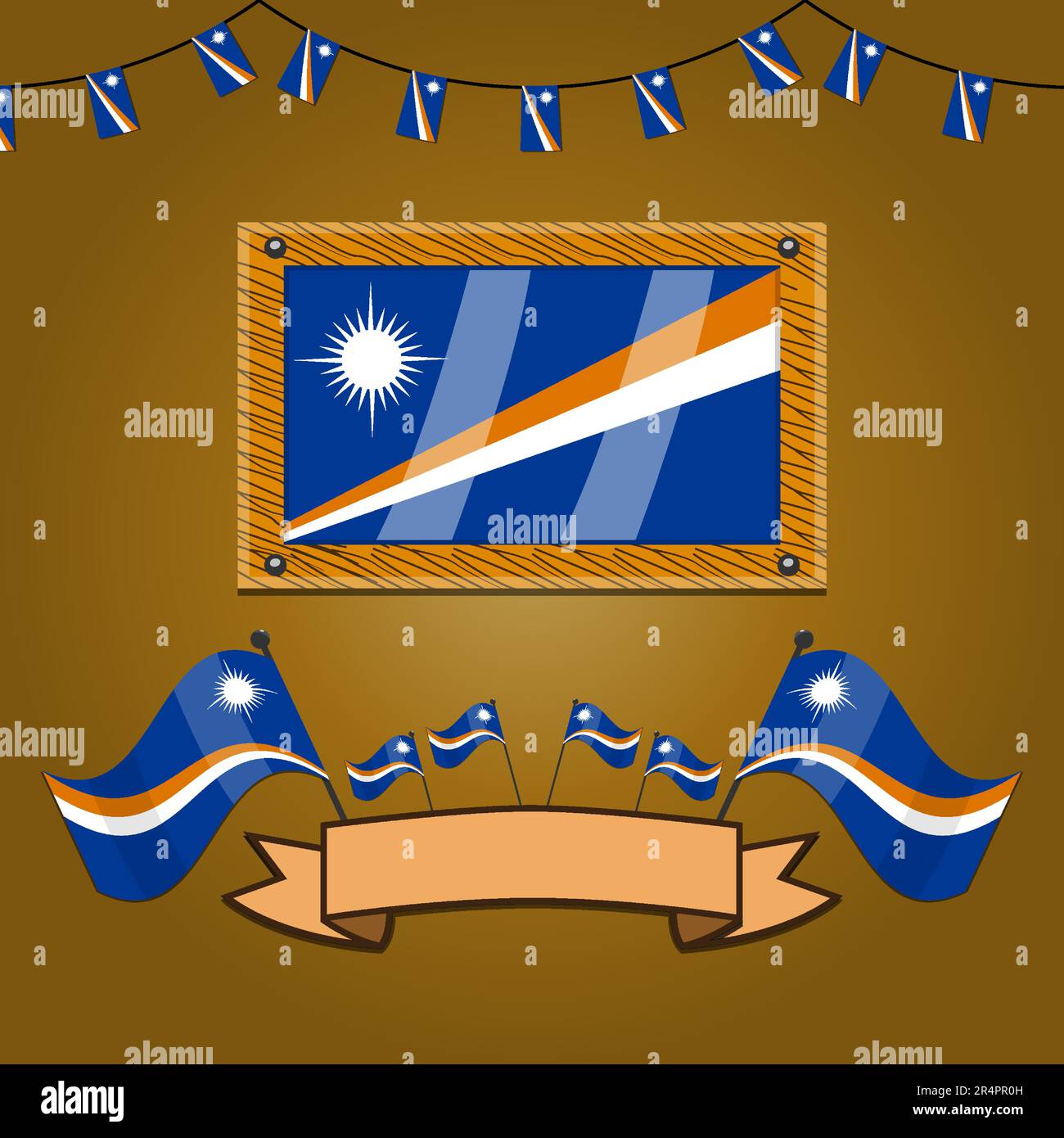 Marshall Flags On Frame Wood, Label, Simple Gradient and Vector ...