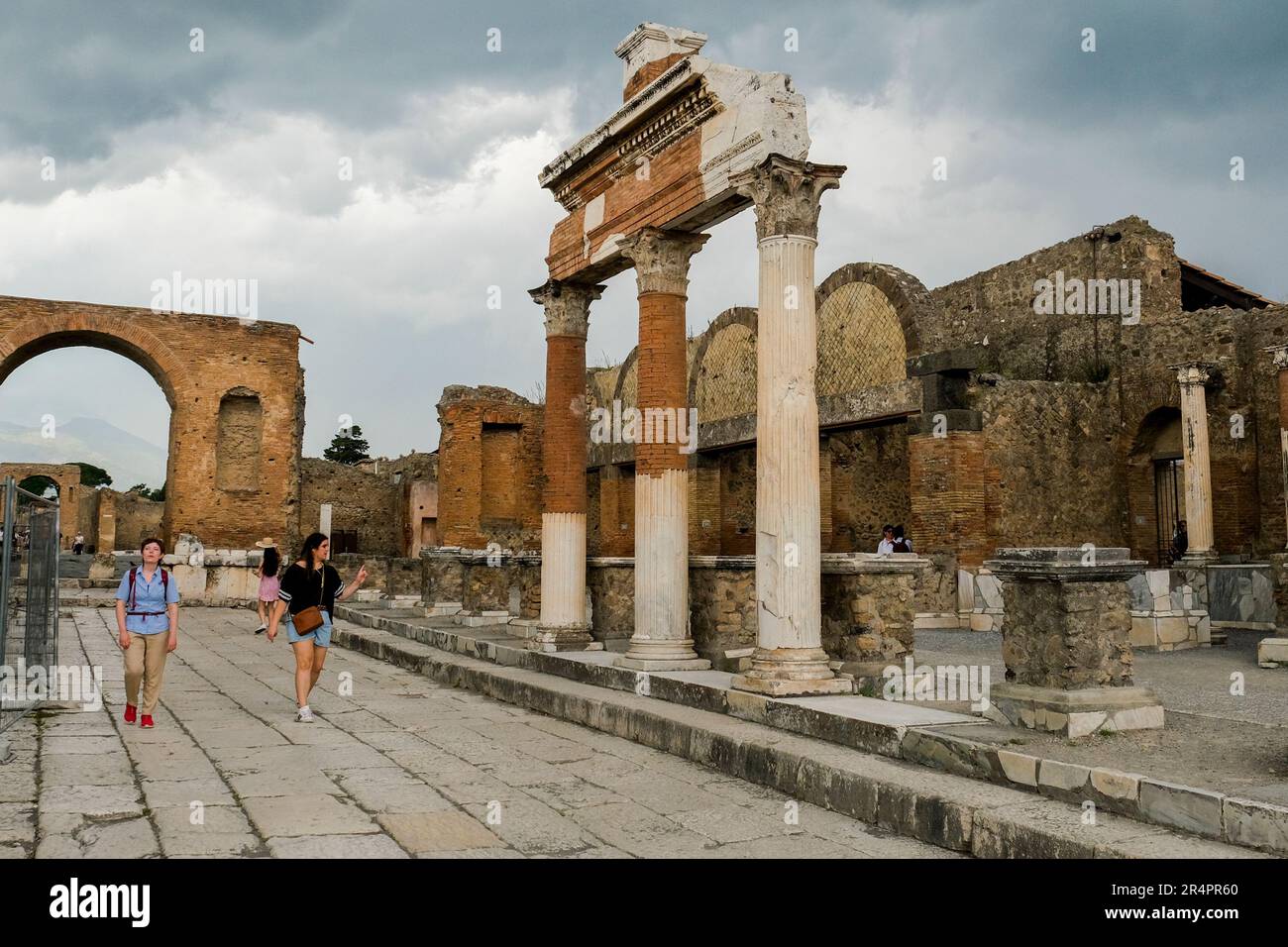 A general view of the Archaeological Park of Pompeii, tourists visit ...