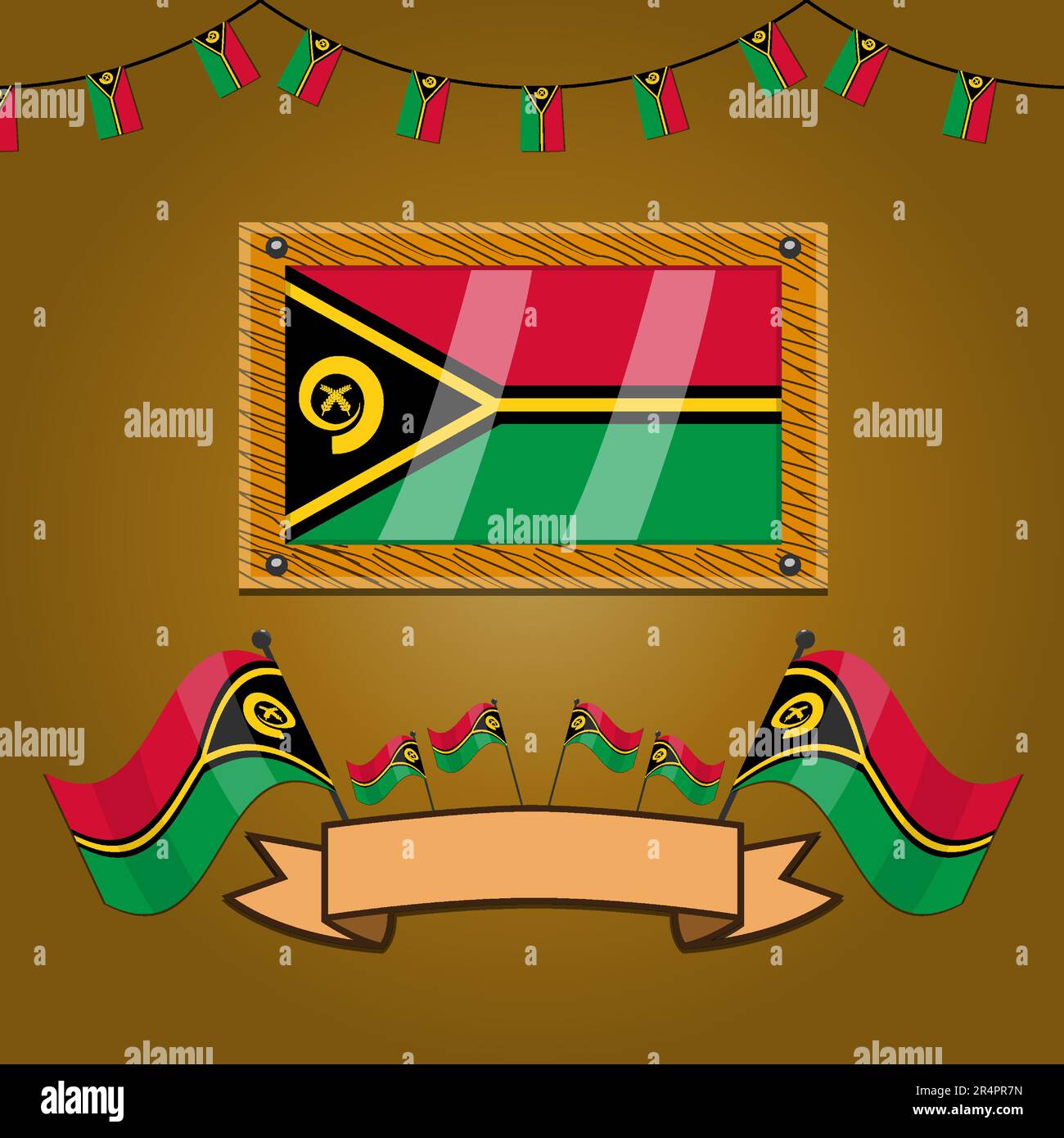 Vanuatu Flags On Frame Wood, Label, Simple Gradient and Vector Illustration Stock Vector Image ...