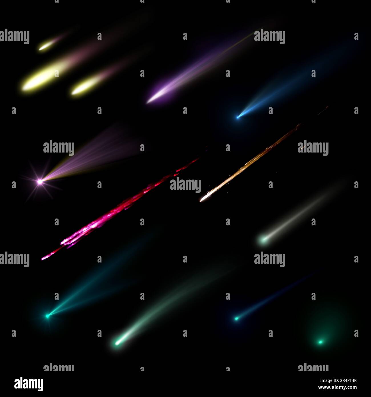 Set of meteorites, asteroids, comets, meteors, isolated on a black ...