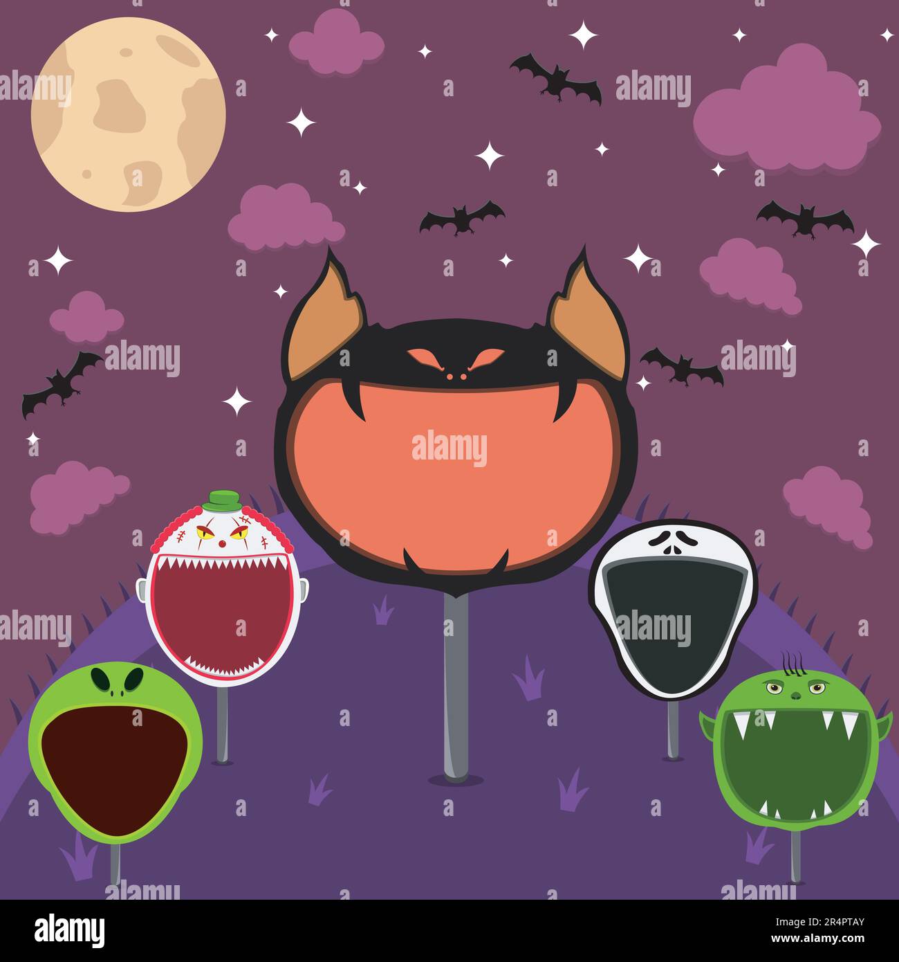 Head Monster Set in Field and Night. Big Creepy Bat Head, Scream ...