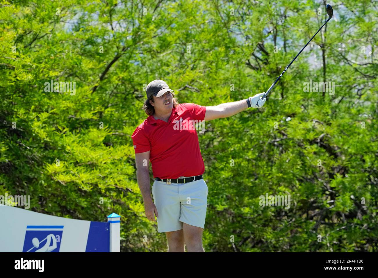Ohio State golfer Neal Shipley watches his shot from the second tee go ...