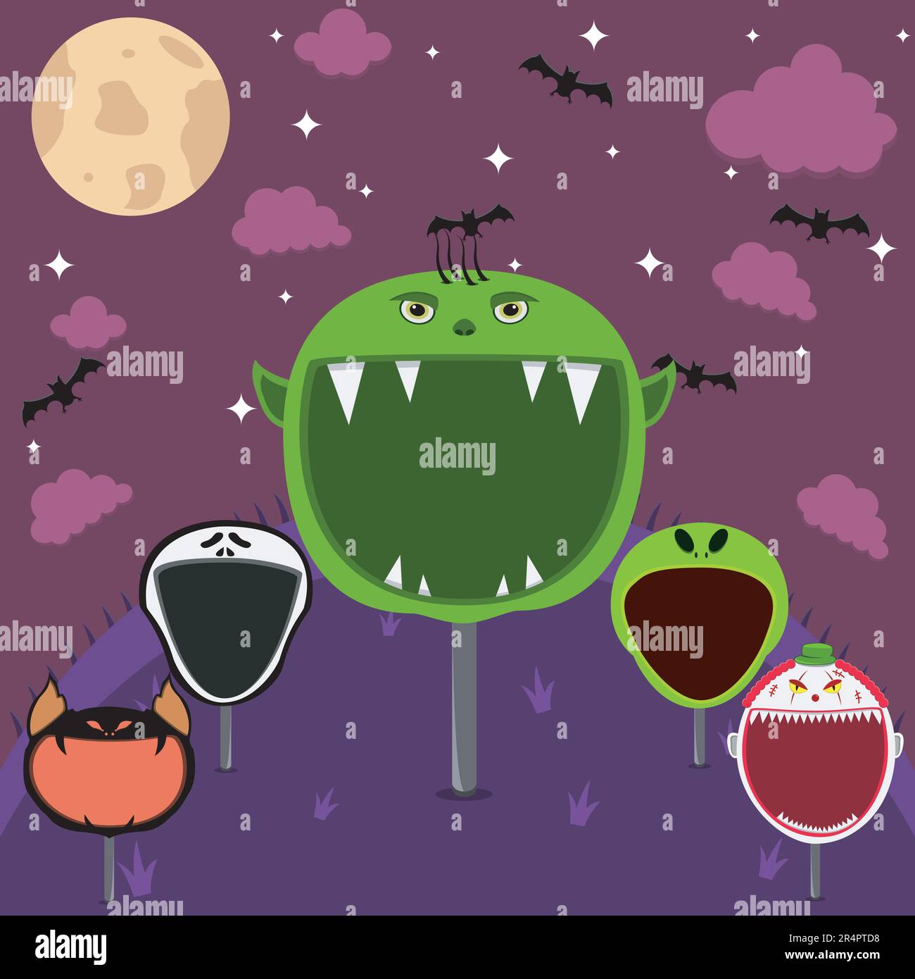 Head Monster Set in Field and Night. Big Goblin Head, Scream, Creepy ...