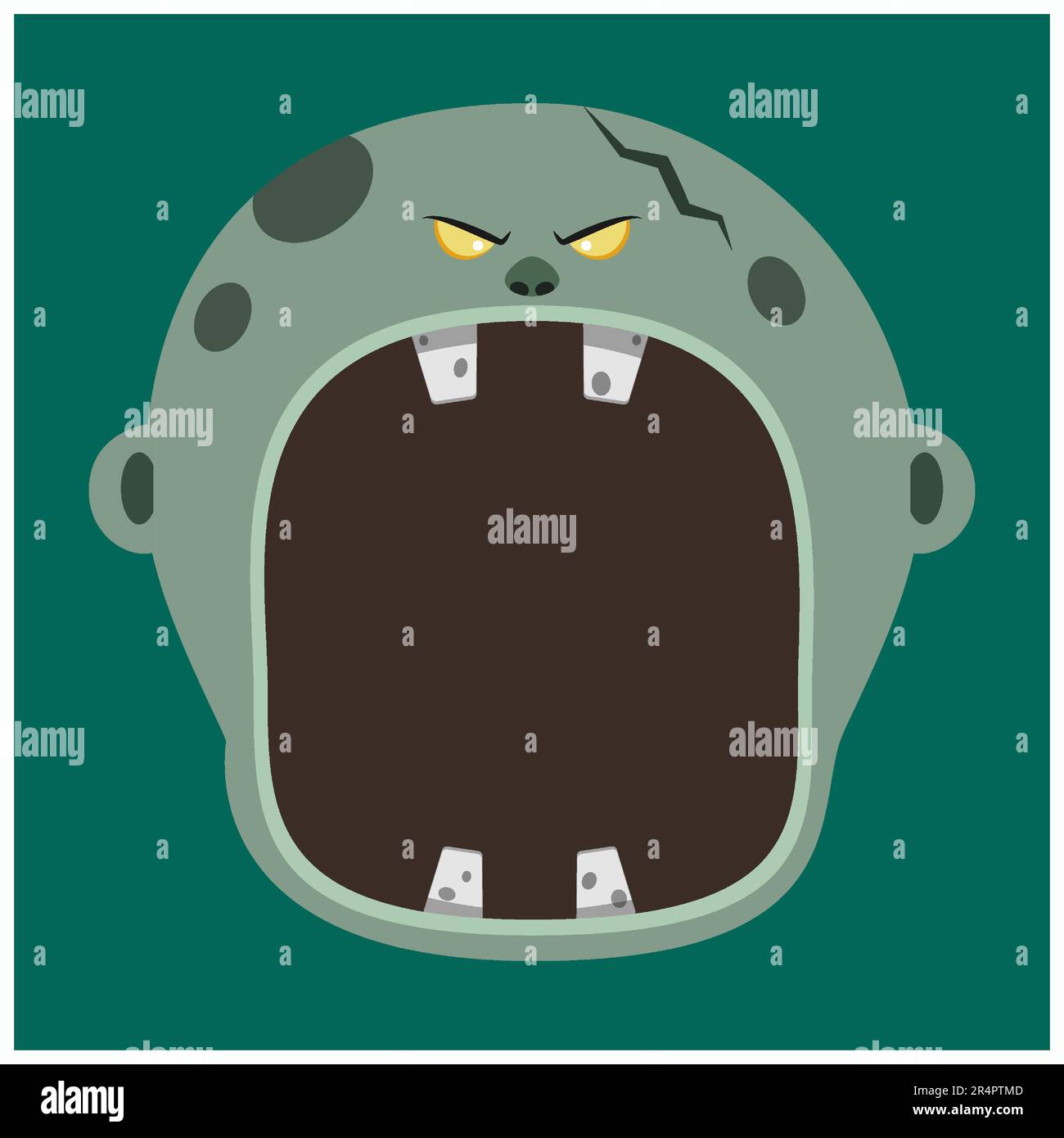 Halloween character design with Big Grey Zombie Character Head and Open ...