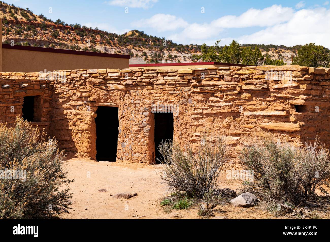Exterior view; replica of ancient Puebloan stone & mud block home ...